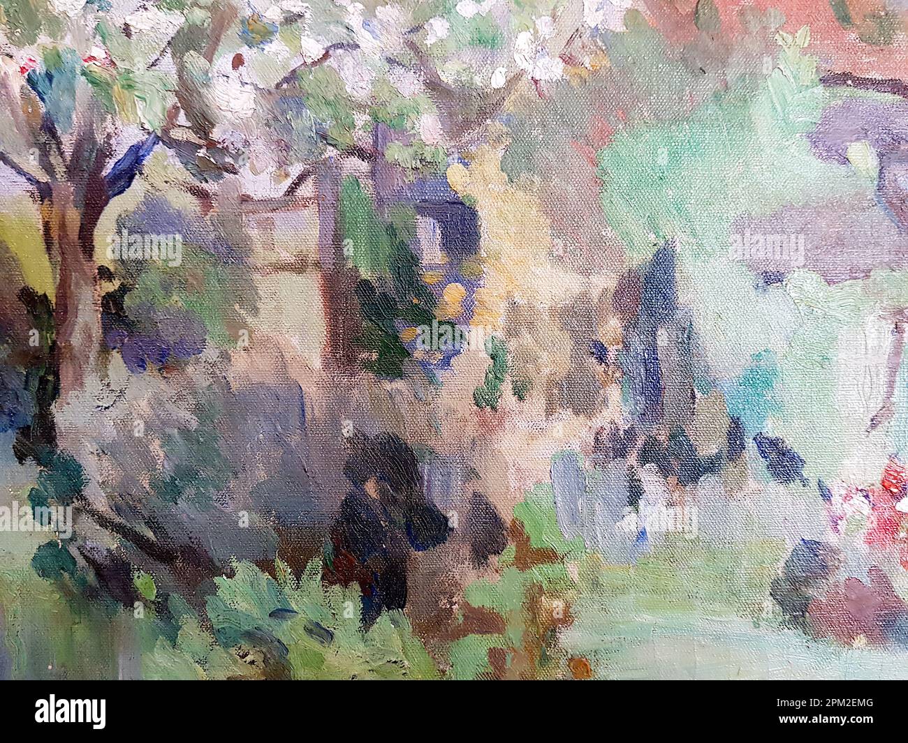 Detail of an oil painting showing a landscape Stock Photo - Alamy