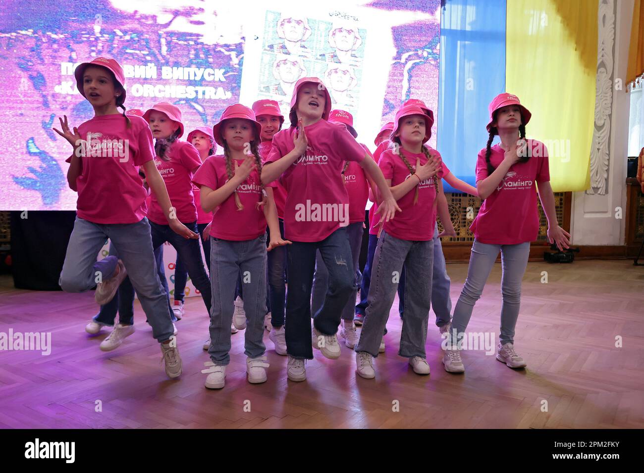 KALUSH, UKRAINE - APRIL 10, 2023 - Children perform during the special ...