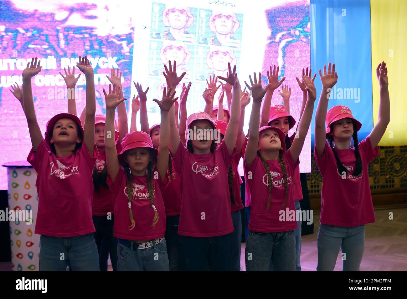 KALUSH, UKRAINE - APRIL 10, 2023 - Children perform during the special ...