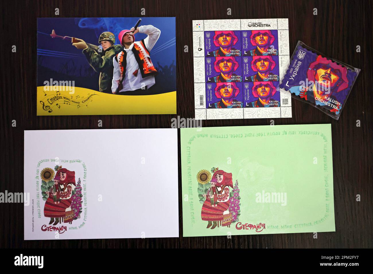 KALUSH, UKRAINE - APRIL 10, 2023 - Envelopes, the postcard and the ...