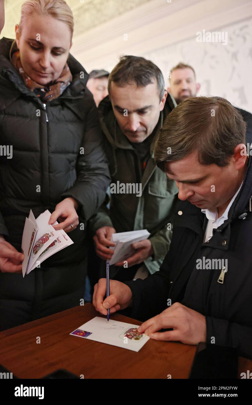 KALUSH, UKRAINE - APRIL 10, 2023 - The special cancellation ceremony of ...