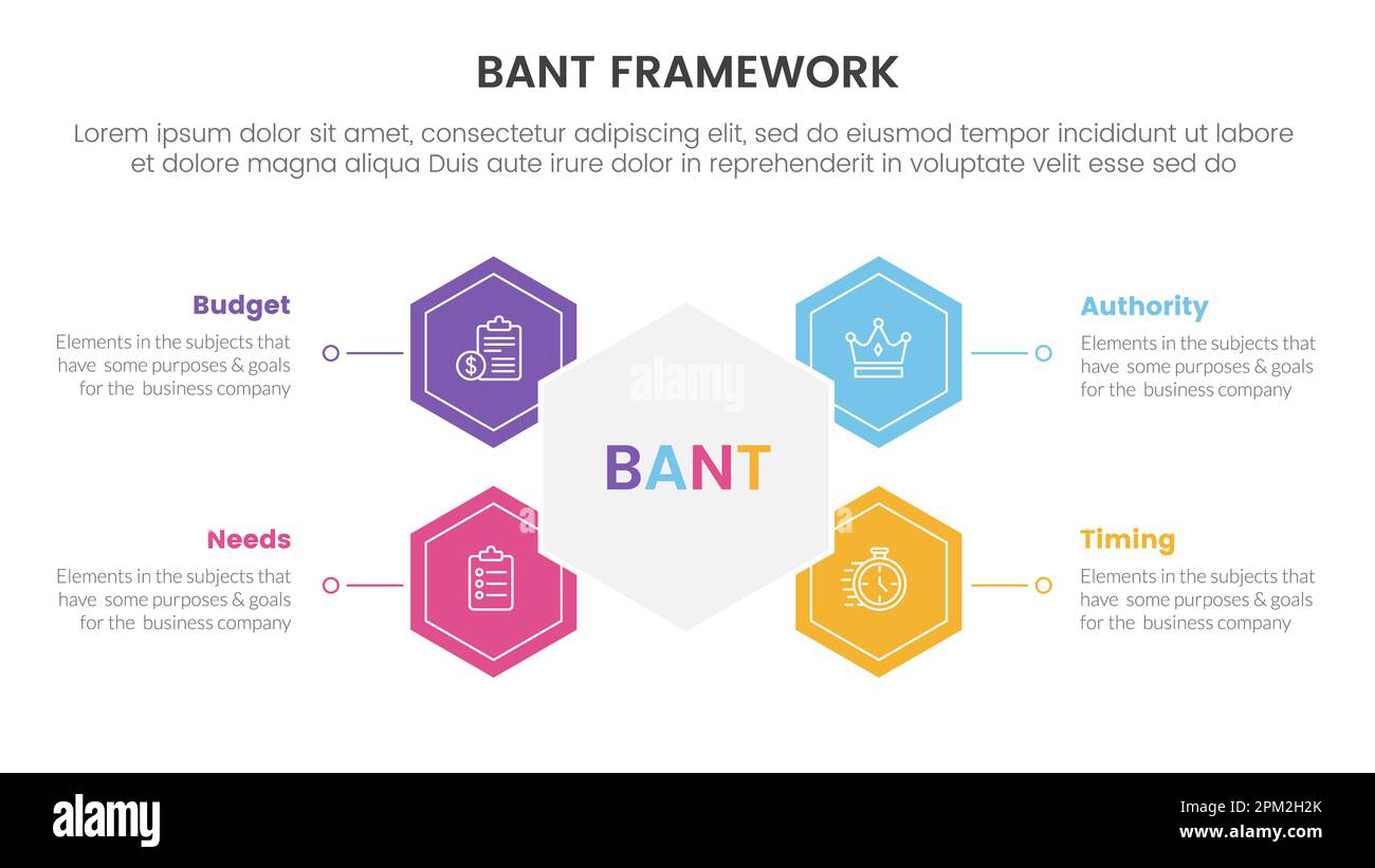 bant sales framework methodology infographic with honeycomb and circle ...