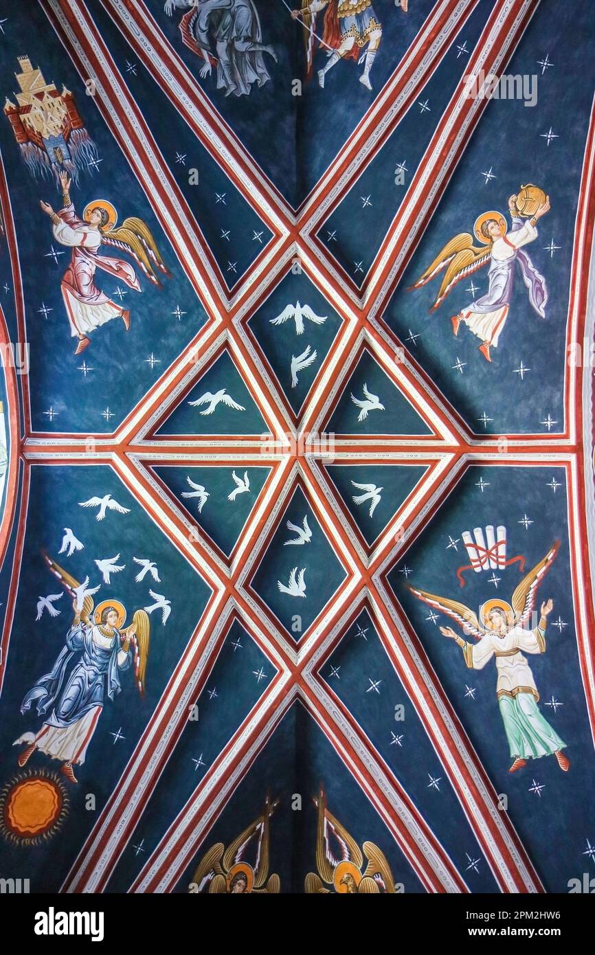 Painted with angels palm vaulting ceiling of orthodox monastery Stock ...