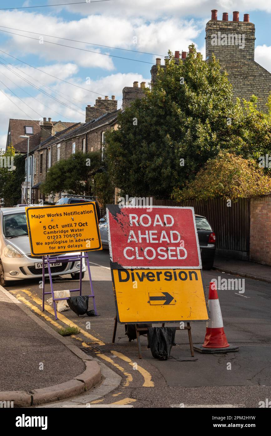 Road closed and diversion signs on Sleaford Street, Cambridge, UK for ...