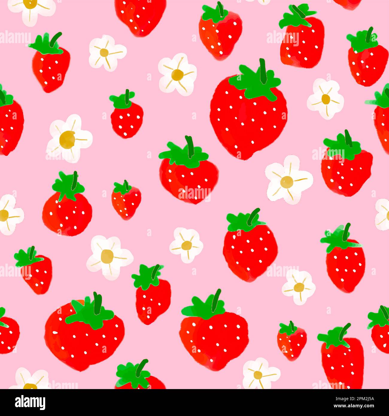 Cute strawberry pattern background - funny vector drawing seamless ...