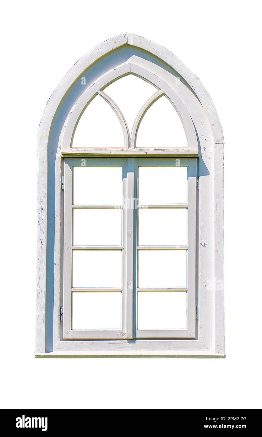 White window frame of wooden historic Lipka Tatar mosque isolated on ...
