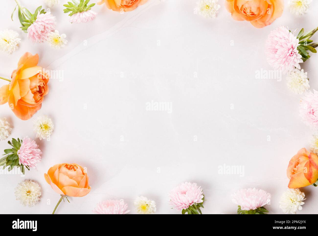Spring frame of small flowers and daisy, floral arrangement Stock Photo ...