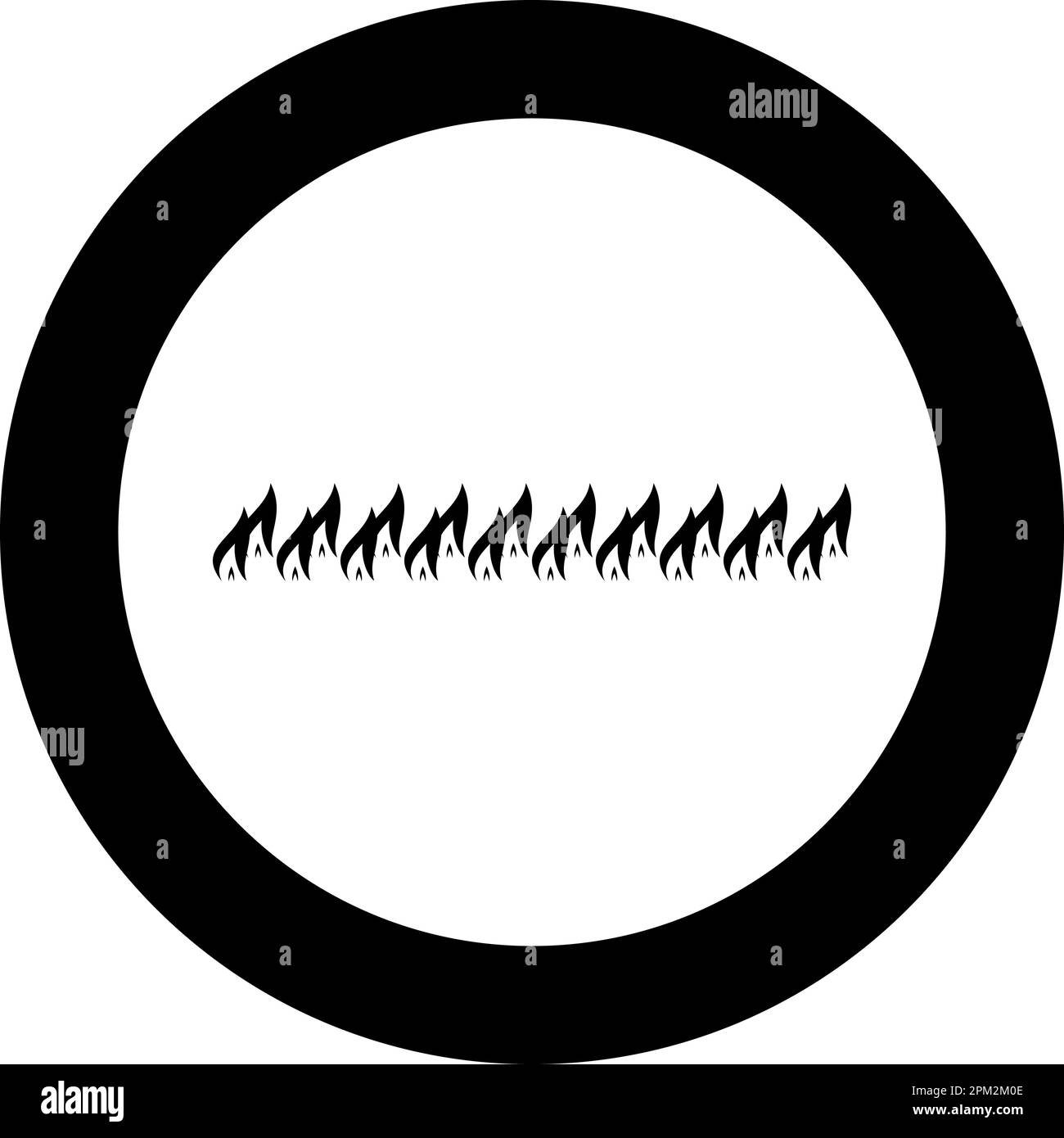 Burning fire flame row icon in circle round black color vector ...
