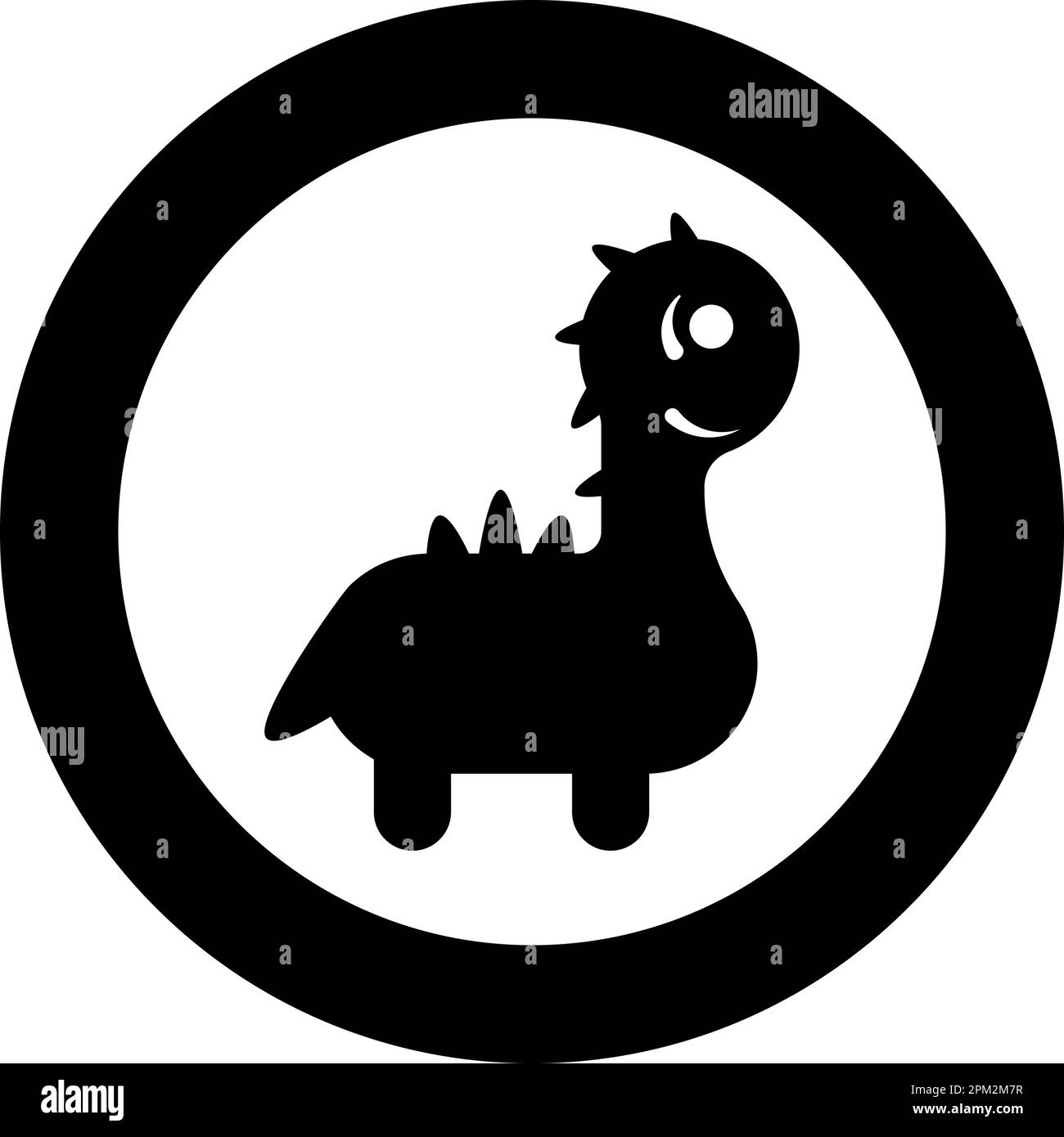 Funny dragon cute character dinosaur dino icon in circle round black ...