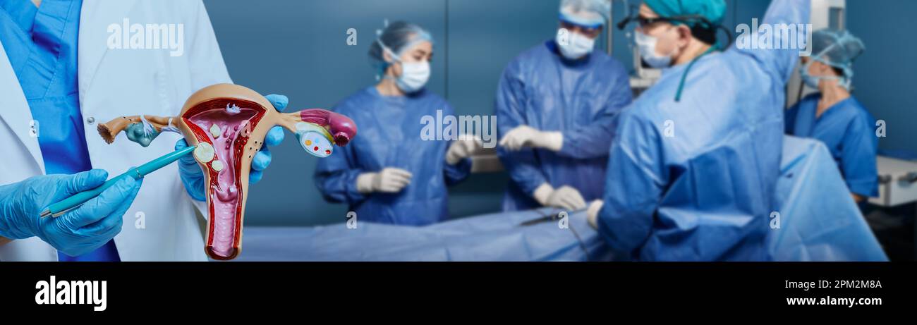 Gynecological surgery. Team of surgeons performing gynecological ...