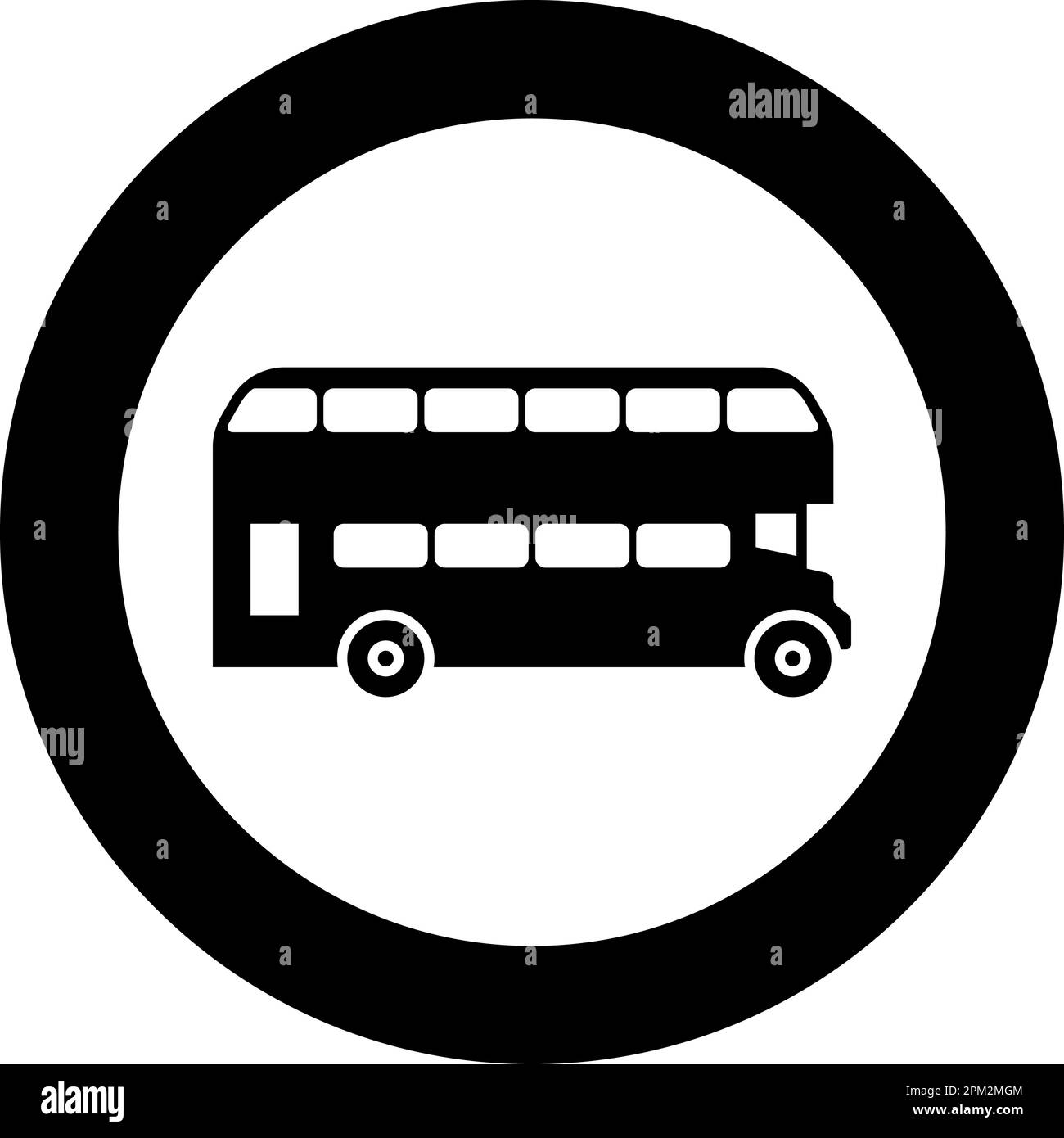 Double-decker London bus city transport double decker sightseeing icon in circle round black ...