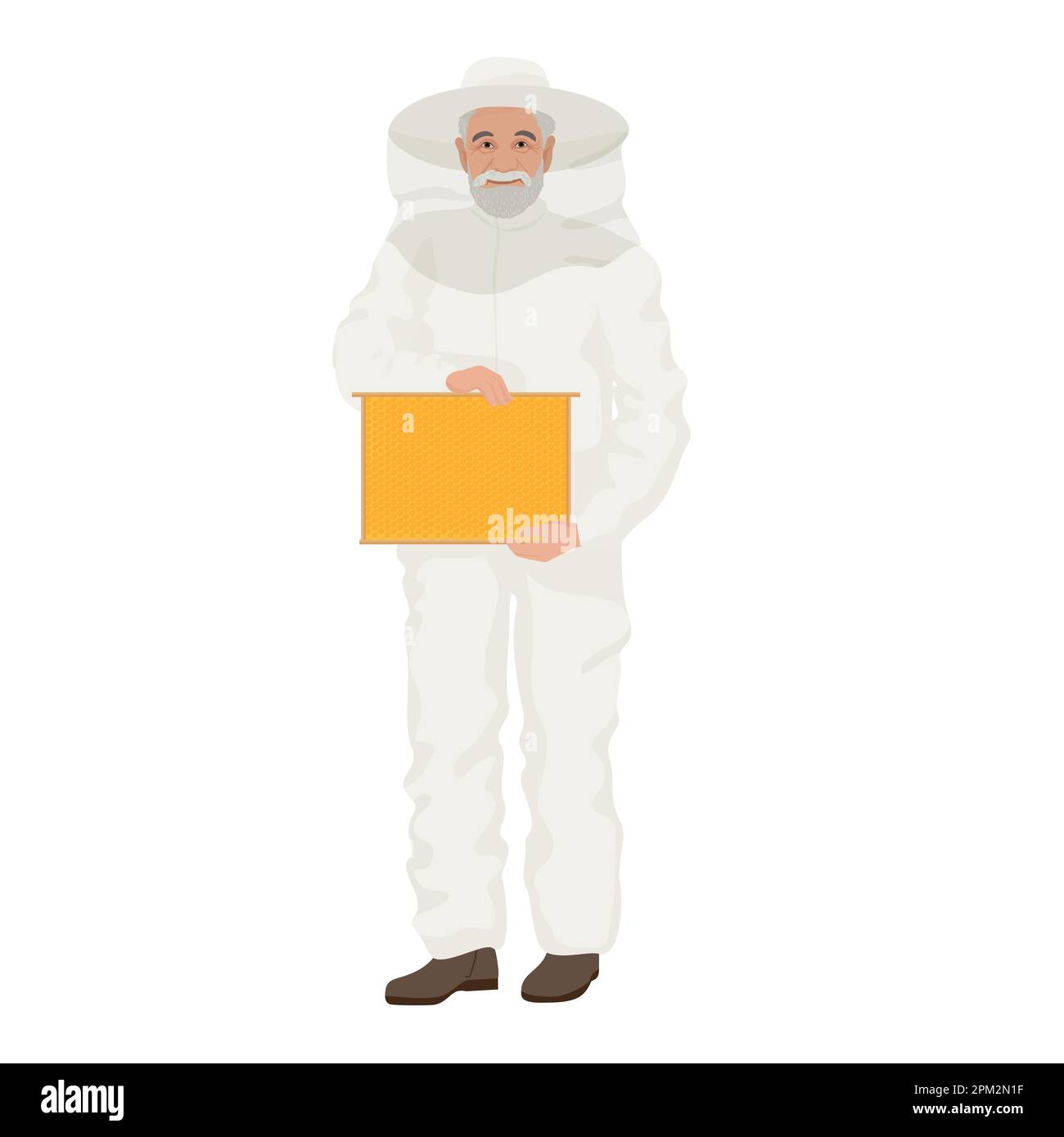 Beekeeper with natural honeycomb. Apiary farm, honey production vector ...
