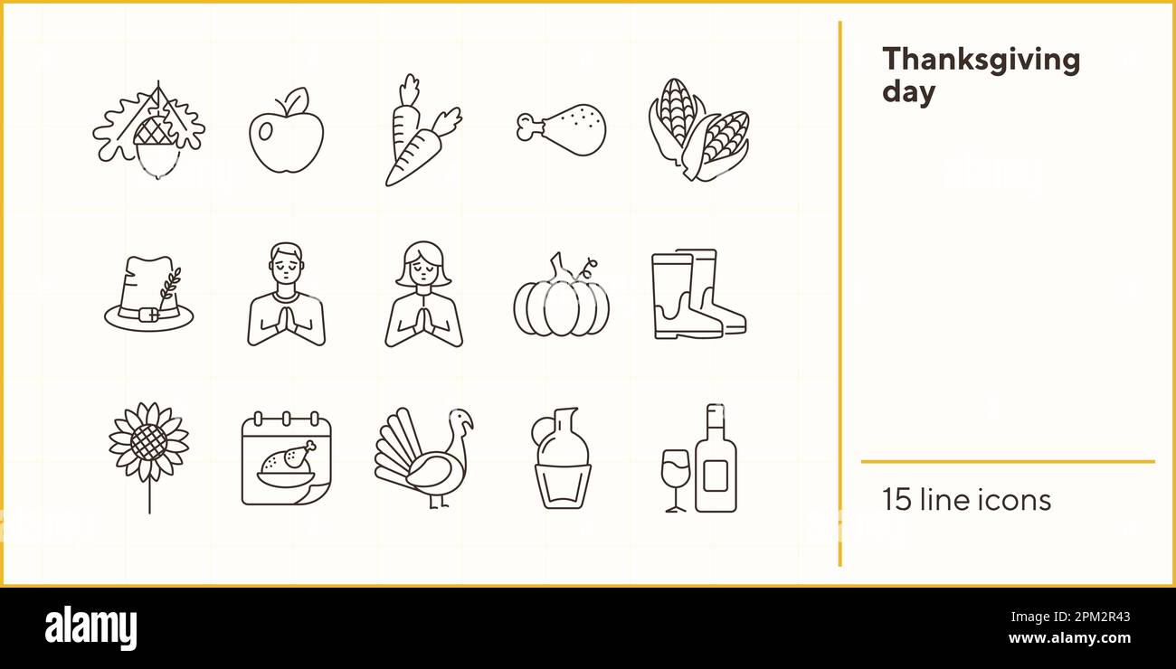 Thanksgiving day line icon set with praying people Stock Vector Image ...