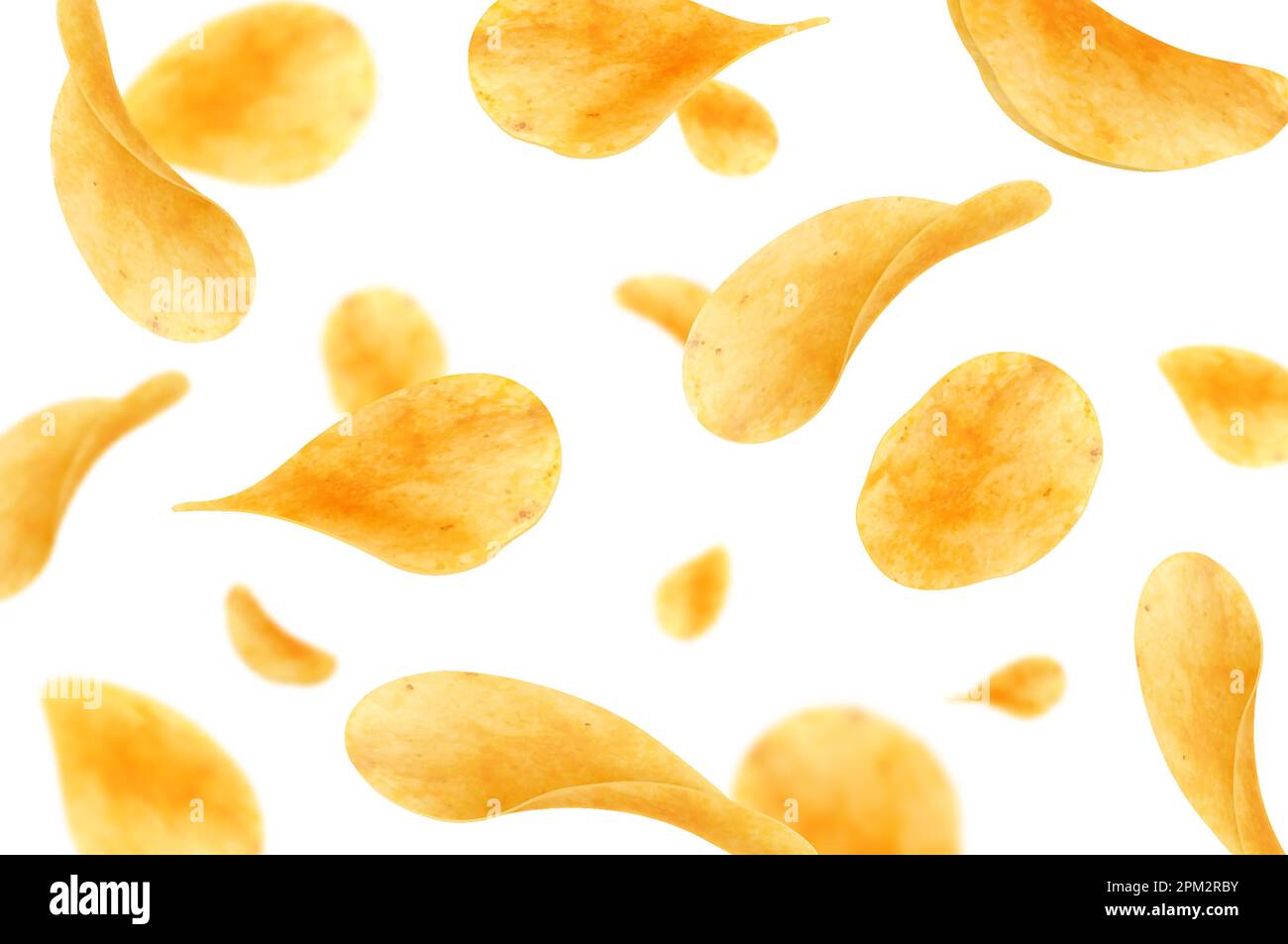 Flying and falling crispy potato chips realistic vector background ...