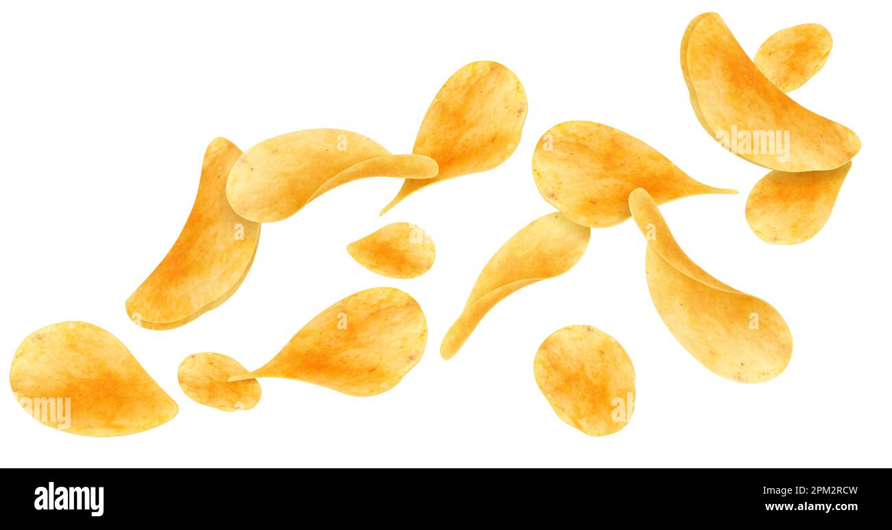 Flying and falling crispy potato chips realistic vector background ...