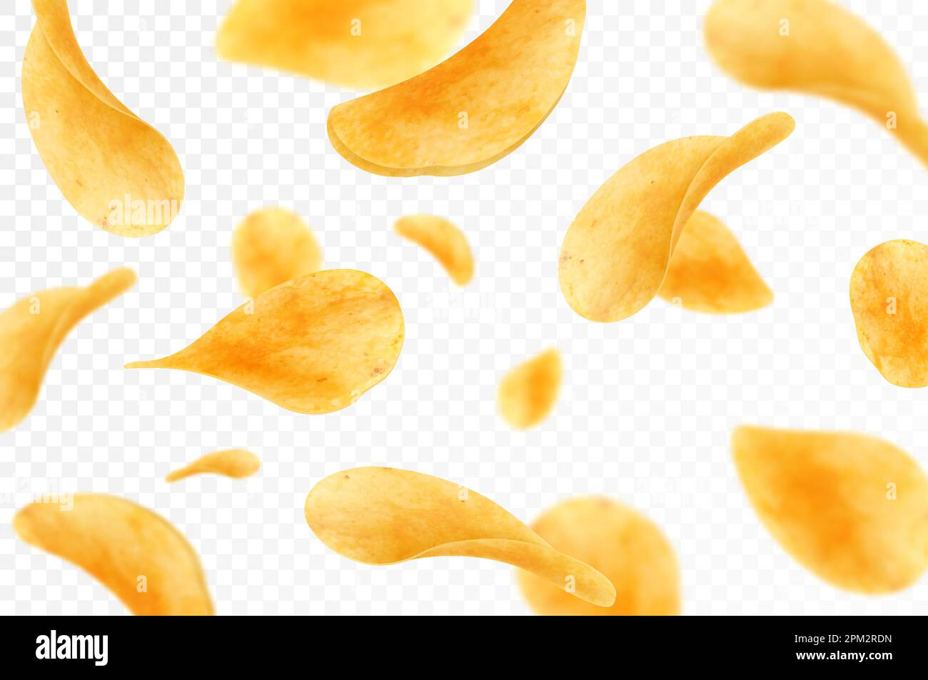 Flying and falling crispy potato chips realistic vector background ...
