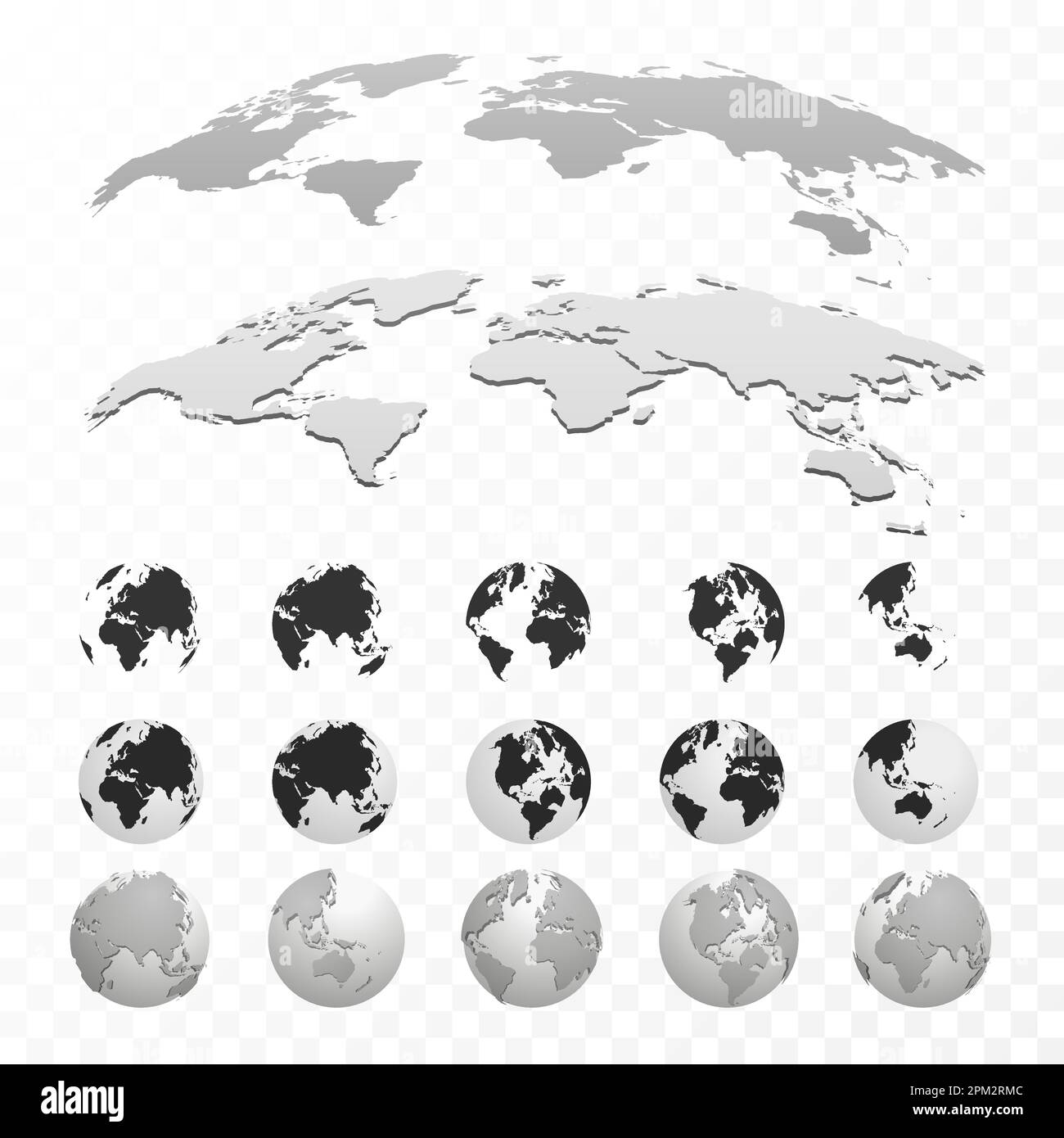 Earth globe. Set of modern 3d world maps, isolated on transparent ...