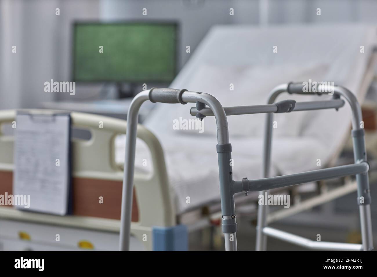 Close-up of walker for patient during his rehabilitation standing in ...