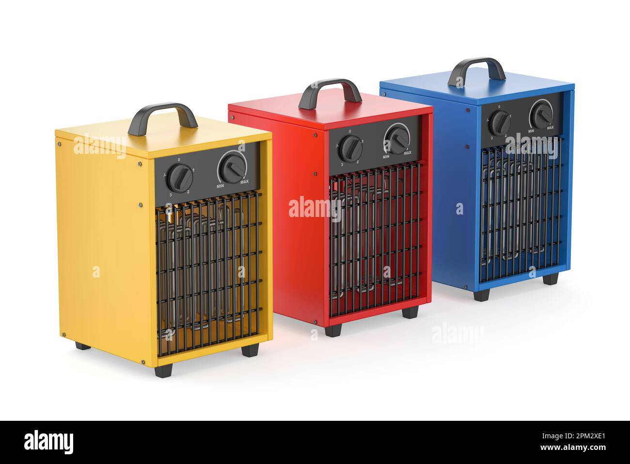 Three industrial electric fan heaters on white background Stock Photo ...