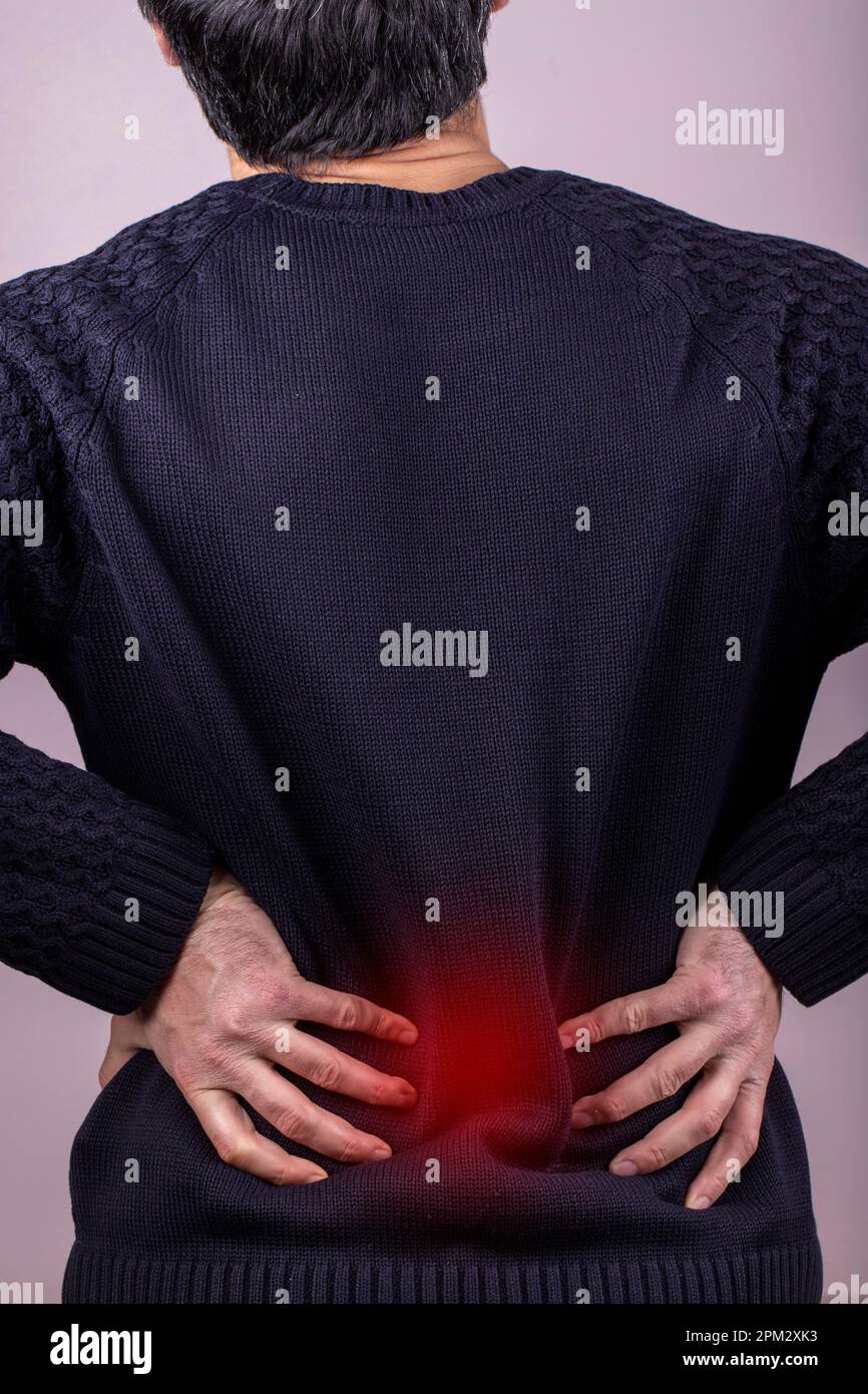 Backache man. Intervertebral hernia, lumbar pain, kidney inflammation ...