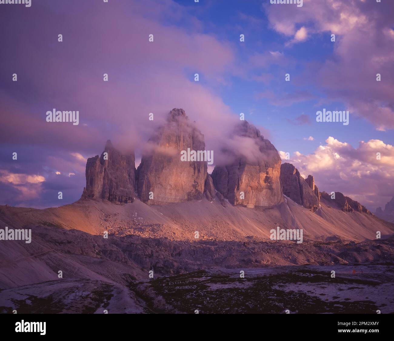 The image is of the Tre Cime di Lavaredo towers also known in German as ...