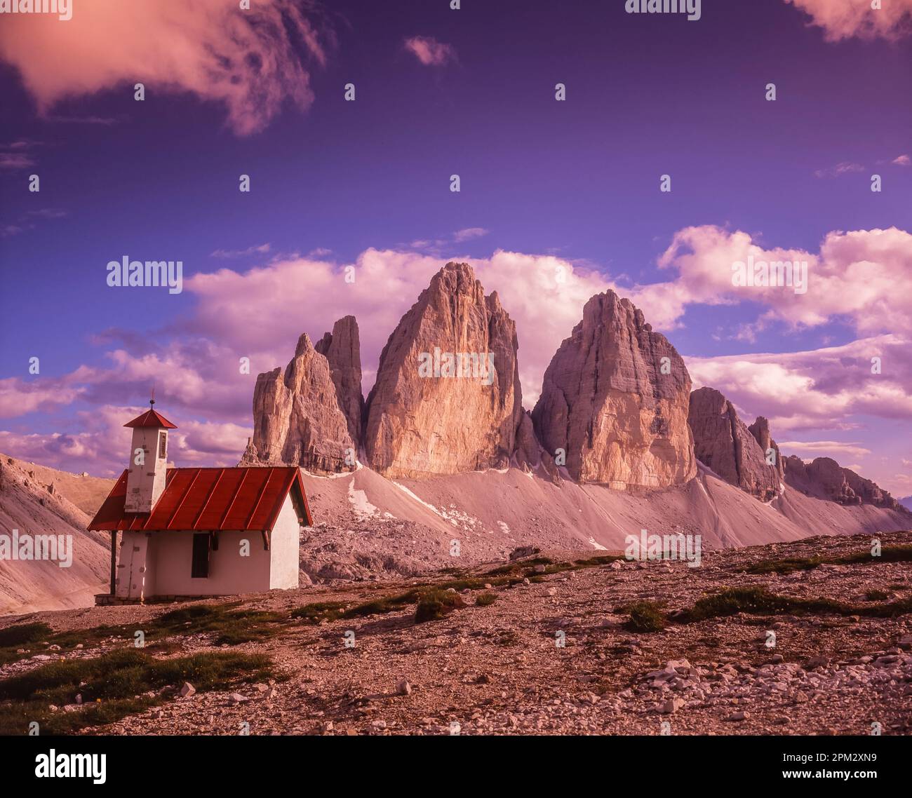 The image is of the climbers chapel at the Rifugio Locatelli mountain ...