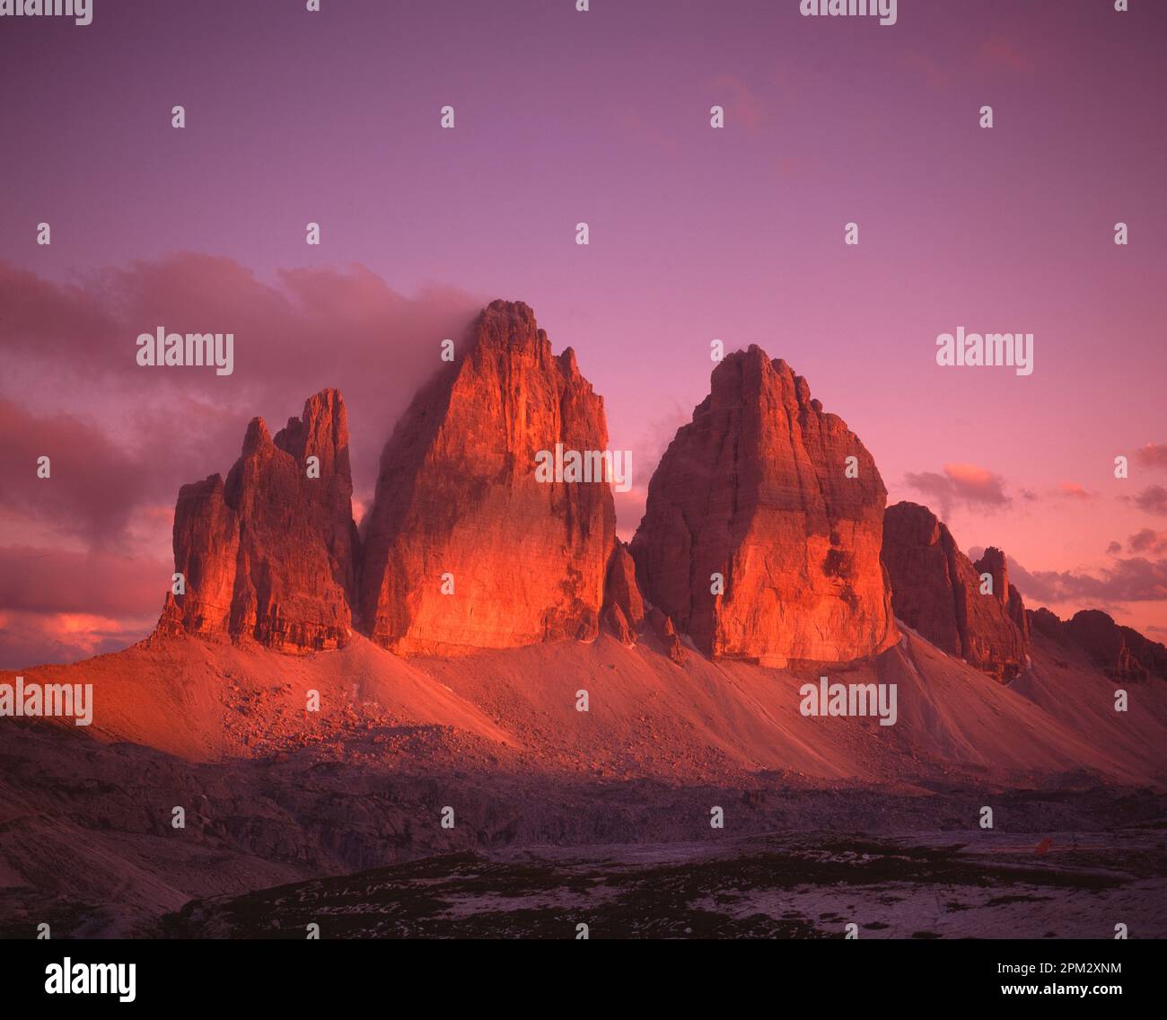 The image is of the Tre Cime di Lavaredo towers also known in German as ...
