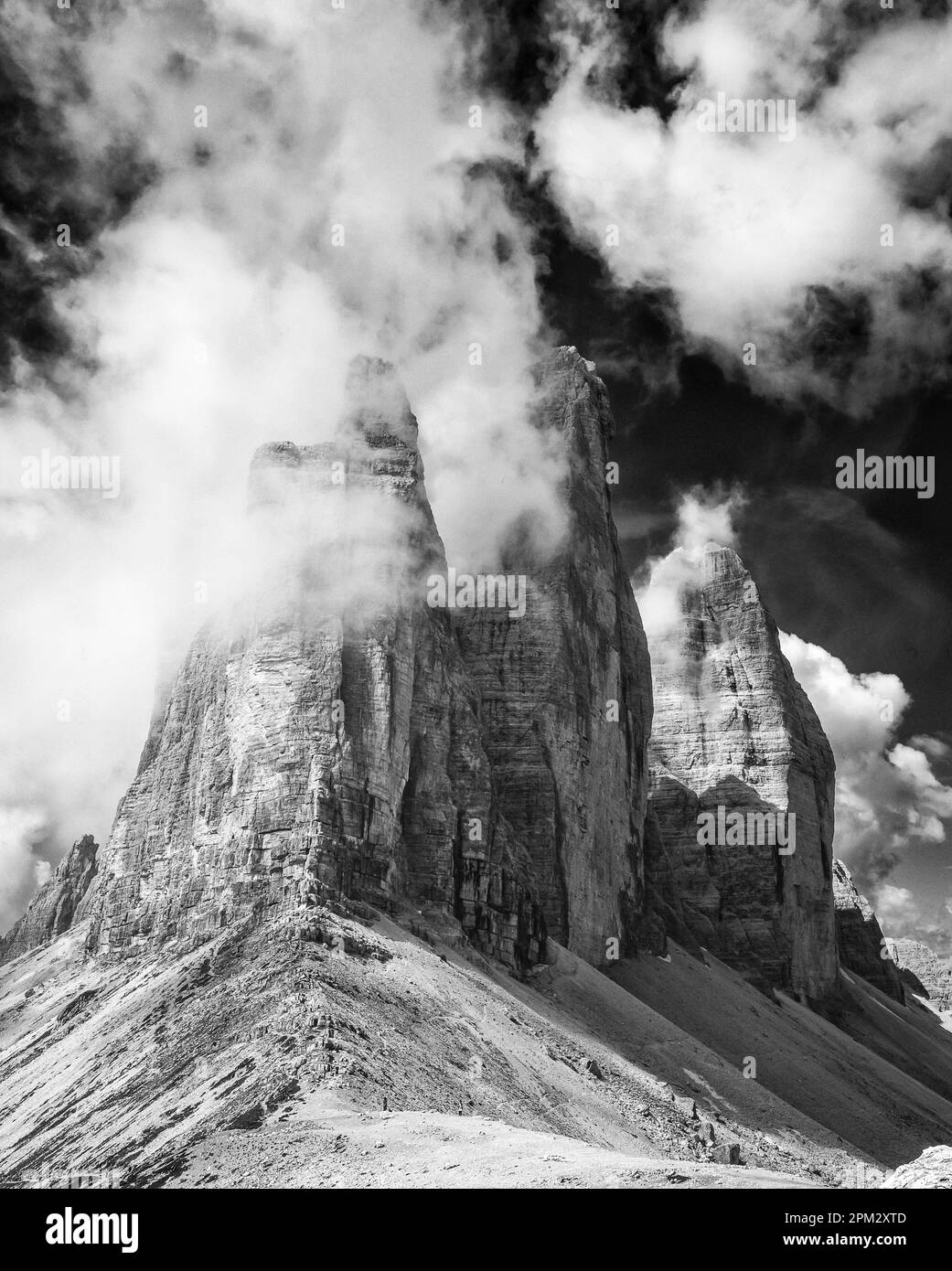 The image is of the Tre Cime di Lavaredo towers also known in German as ...