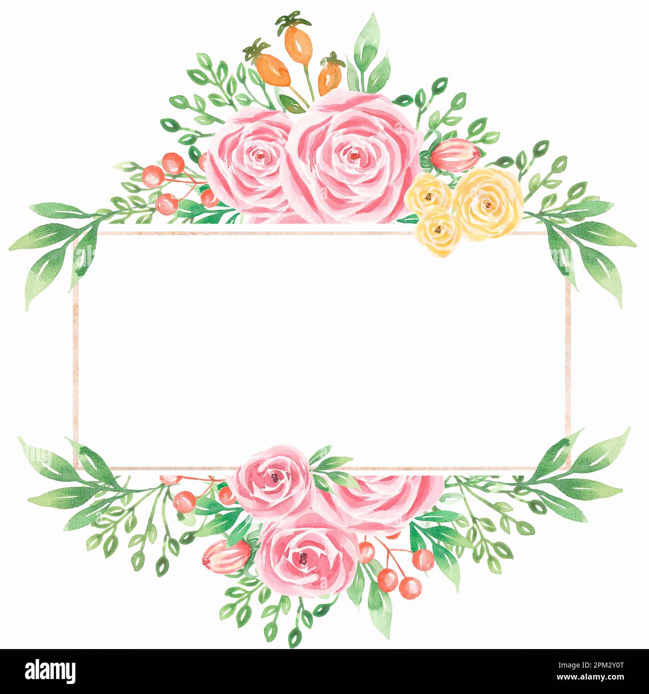 Watercolor hand drawn flowers frame. Beautiful delicate frame in ...