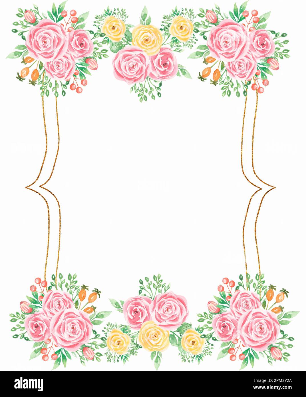 Watercolor hand drawn flowers frame. Beautiful delicate frame in ...
