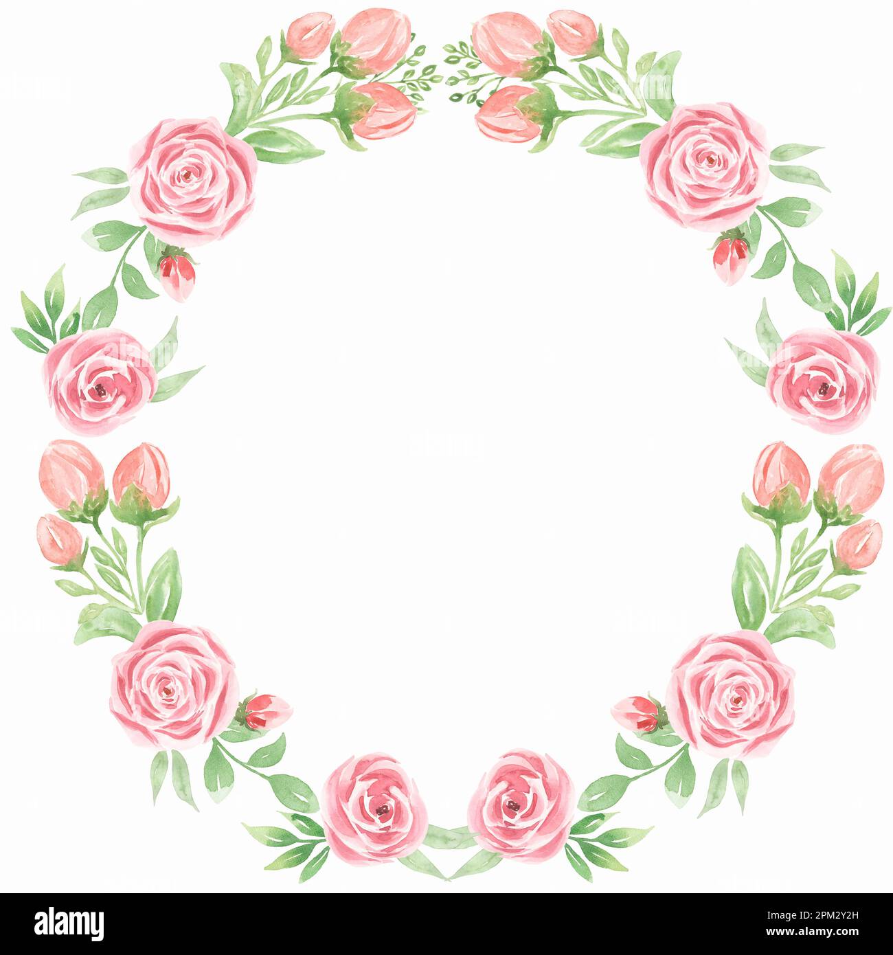 Watercolor hand drawn flowers wreath. Beautiful delicate frame in ...