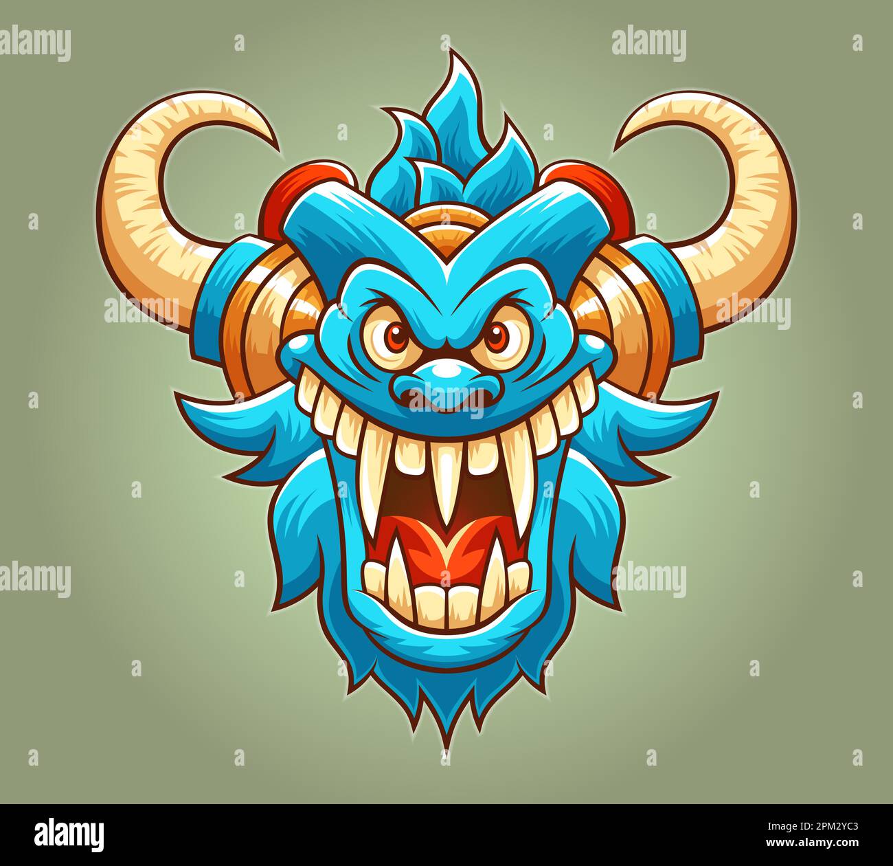Head of roaring monster with horns and bared teeth Stock Vector Image ...