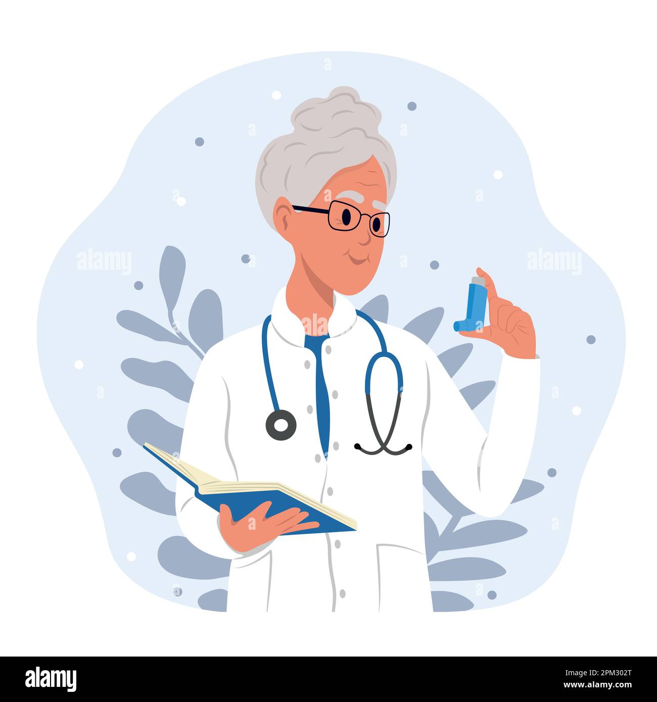 World Asthma and Allergy Day. A young smiling elderly woman doctor man ...