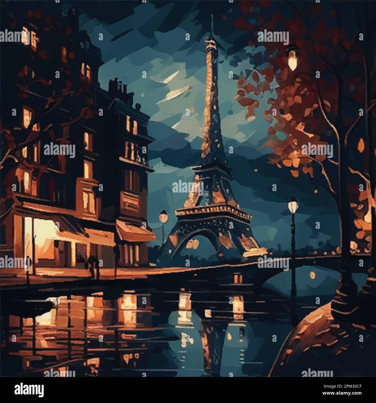 Night view eiffel tower Stock Vector Images - Alamy