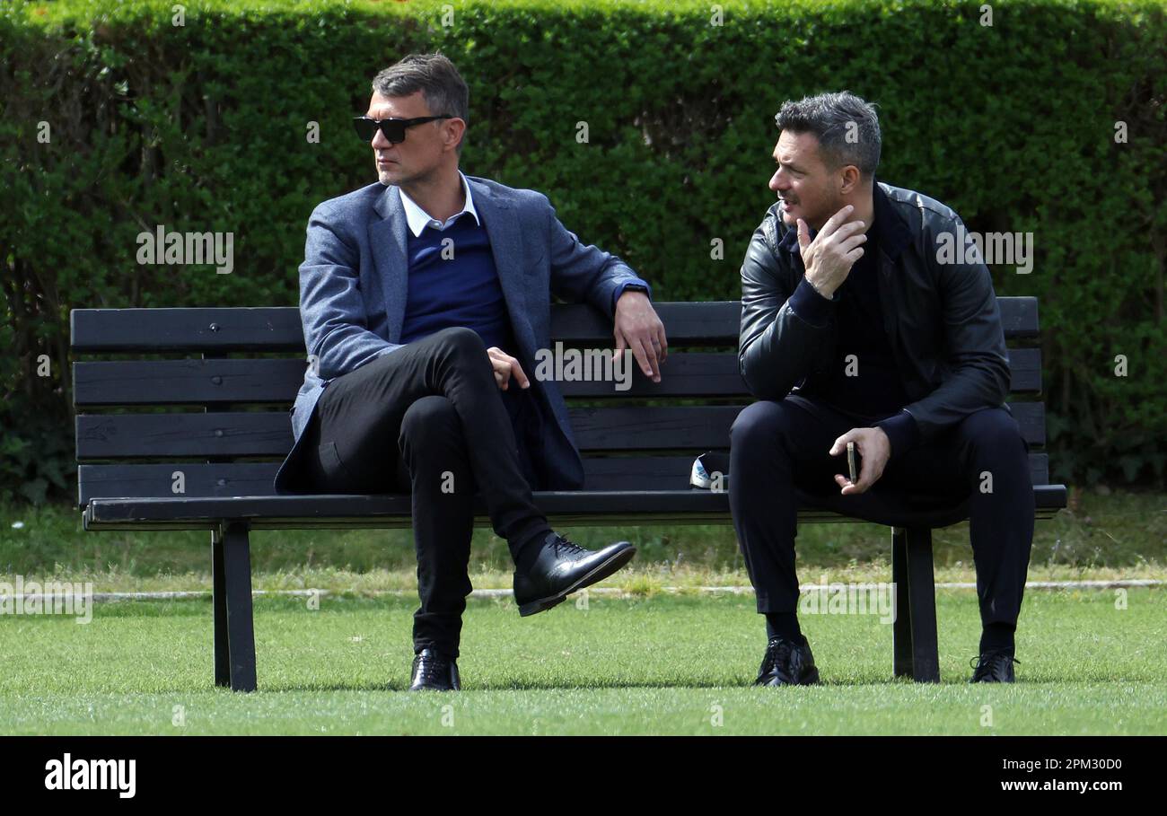April 11, 2023, MILAN, ITALY: Paolo Maldini (L) and AC Milan's team ...