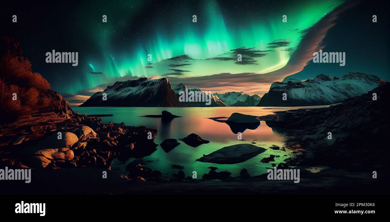 Northern lights aurora borealis lapland night landscape, Nightsky with ...