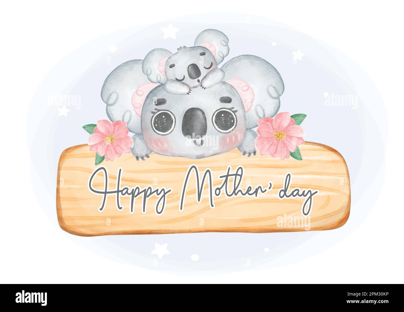 Adorable Australia Koala mother and baby cuddle on wooden sign board ...