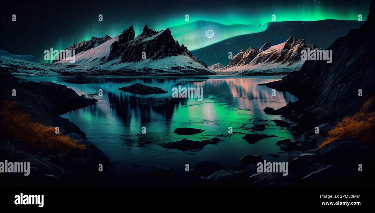 Northern lights aurora borealis lapland night landscape, Nightsky with ...