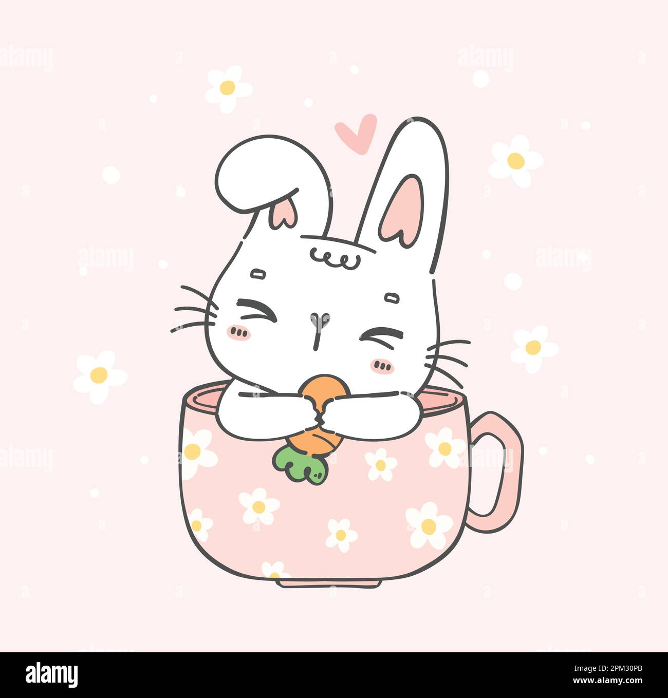 Cute kawaii happy white bunny rabbit in coffee cup, bunny coffee, cute ...
