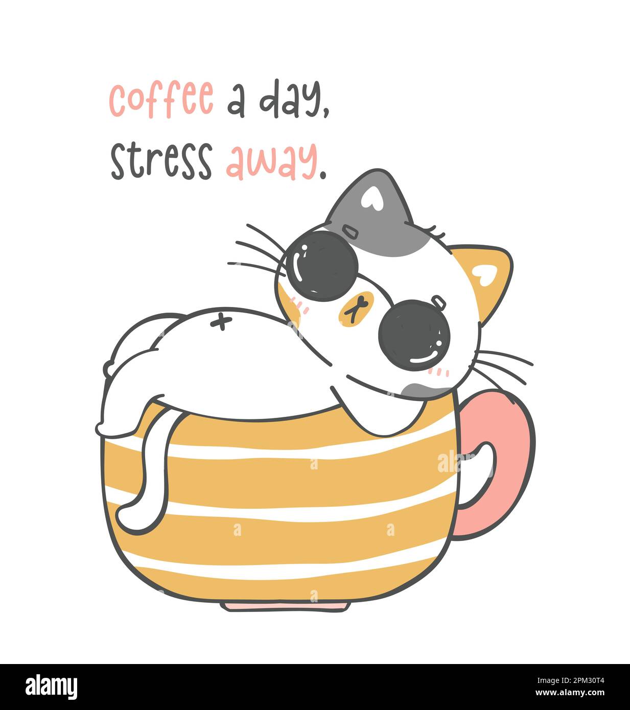 cute funny playful kitten cat in coffee cup, coffee a day, strees away ...