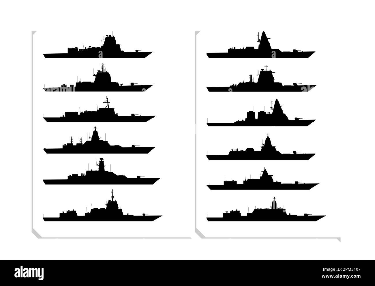 Warship black silhouette set is isolated on a white background. Black ...