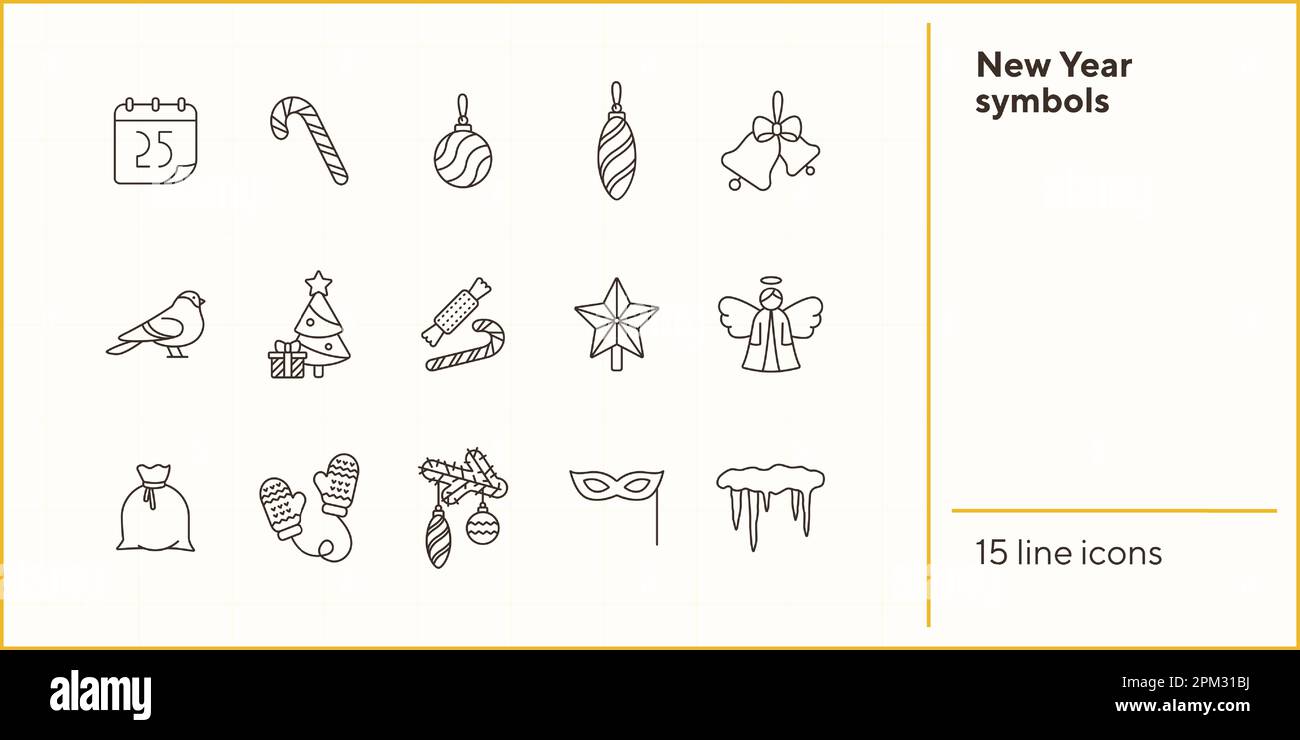 New Year symbols thin line icon collection Stock Vector Image & Art - Alamy