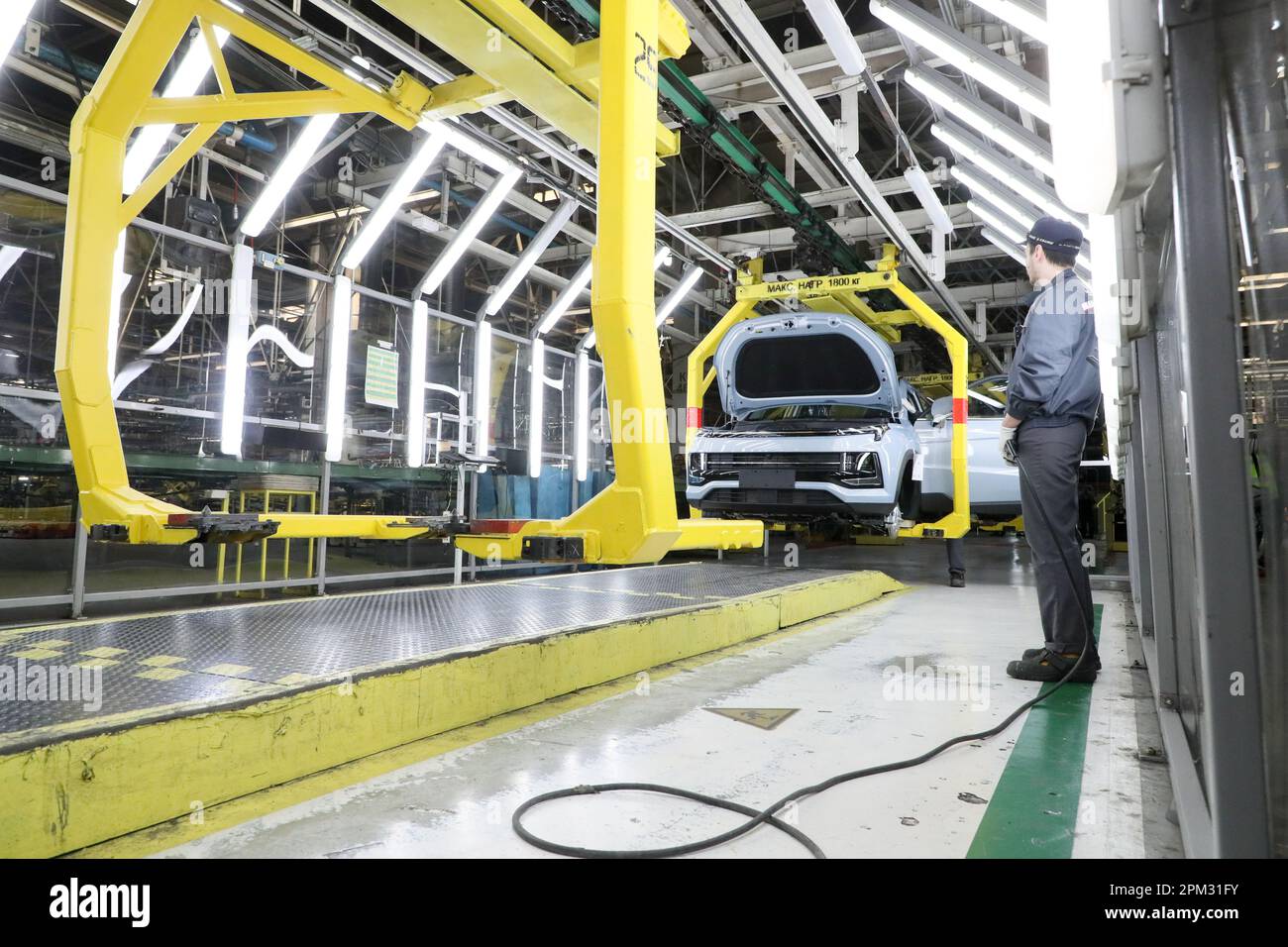 April 06.2023. Russia. Moscow. Car assembly on the production line of ...