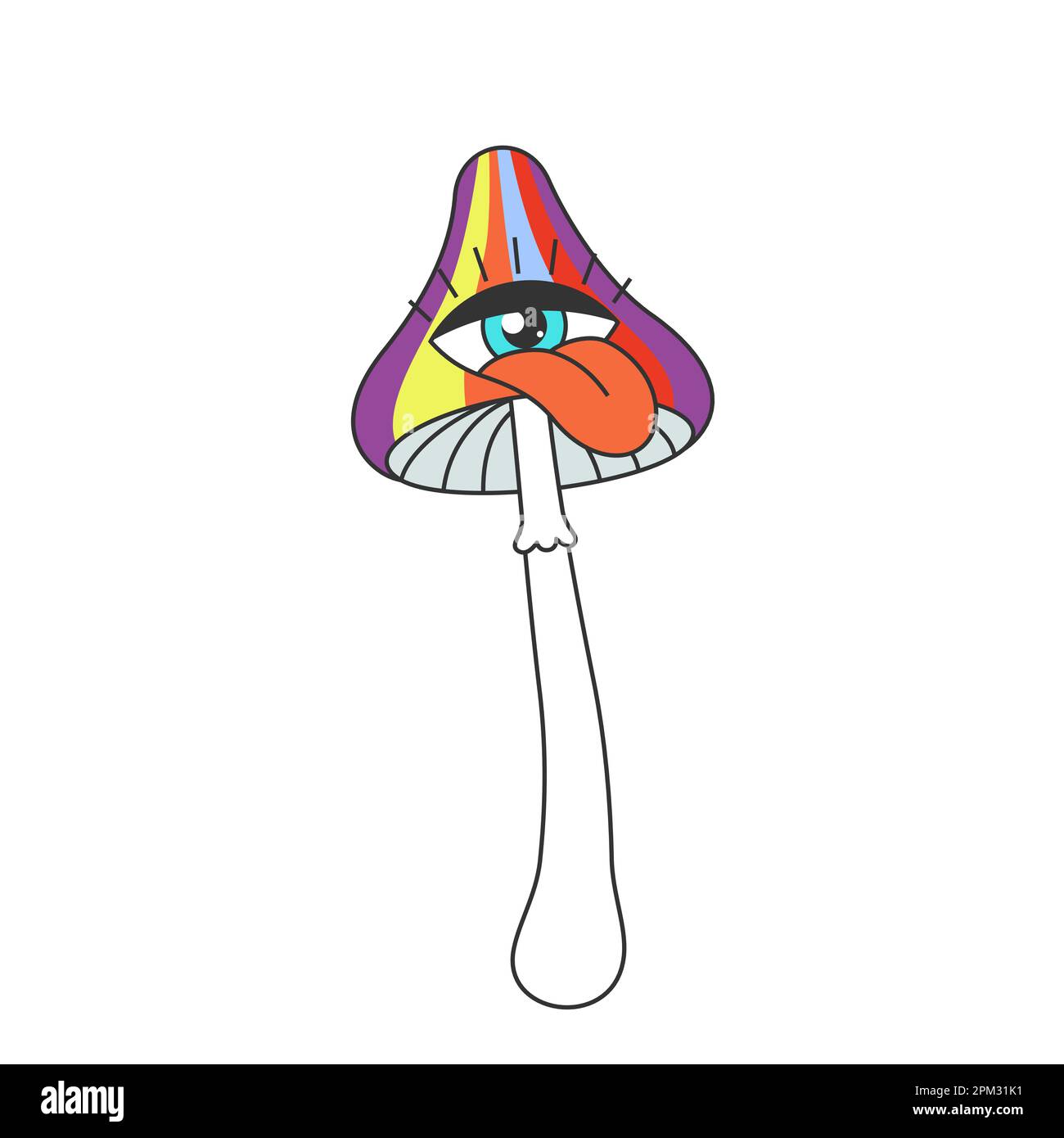 Retro Groovy Trippy Mushroom With Crazy Tongue Sticking Out Of Eye