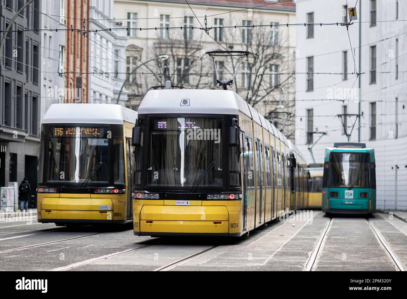 Trams of the Berliner Verkehrsbetriebe (BVG) at a siding at the ...