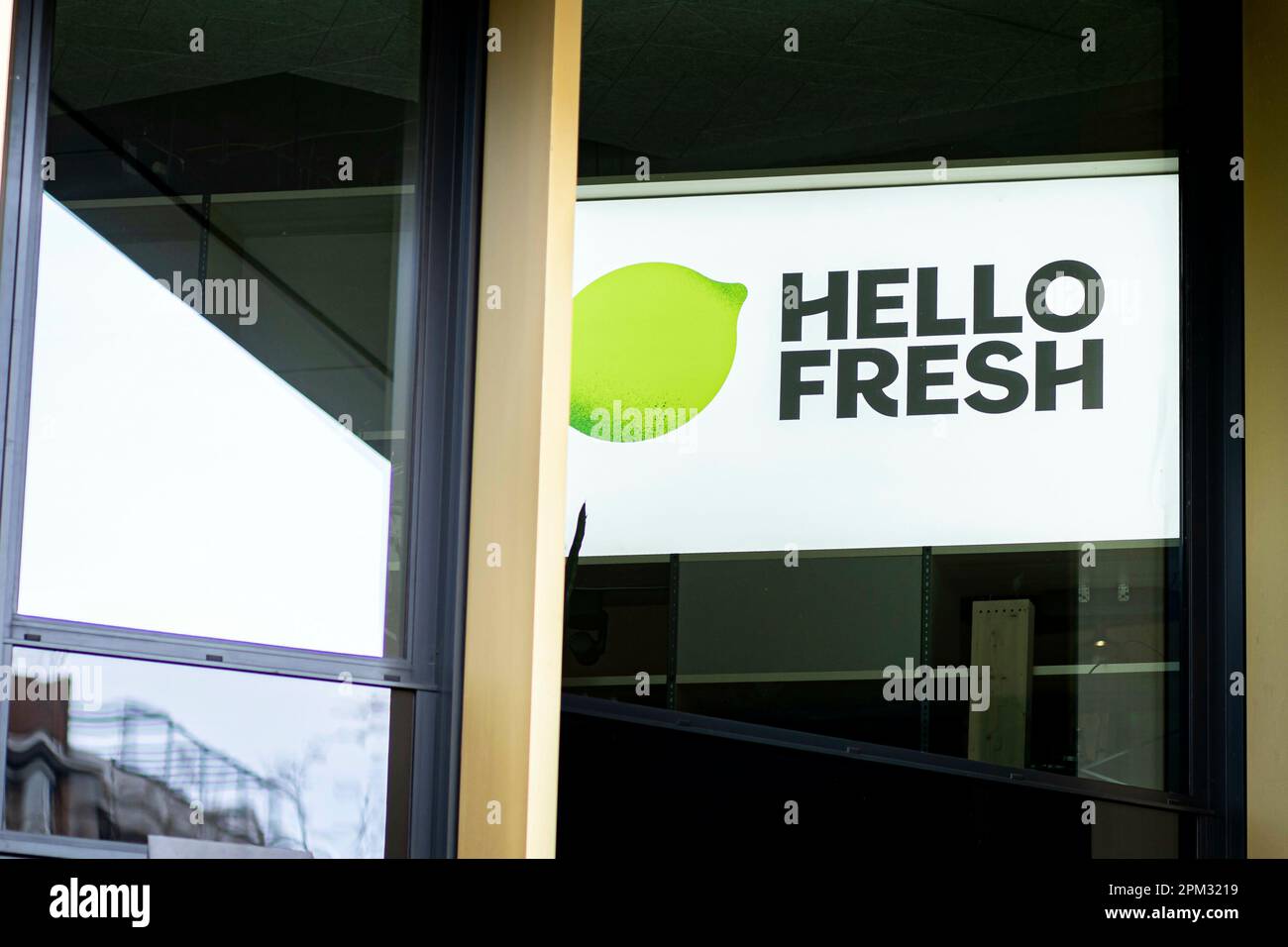 A logo of the company Hello Fresh at their company headquarters in ...