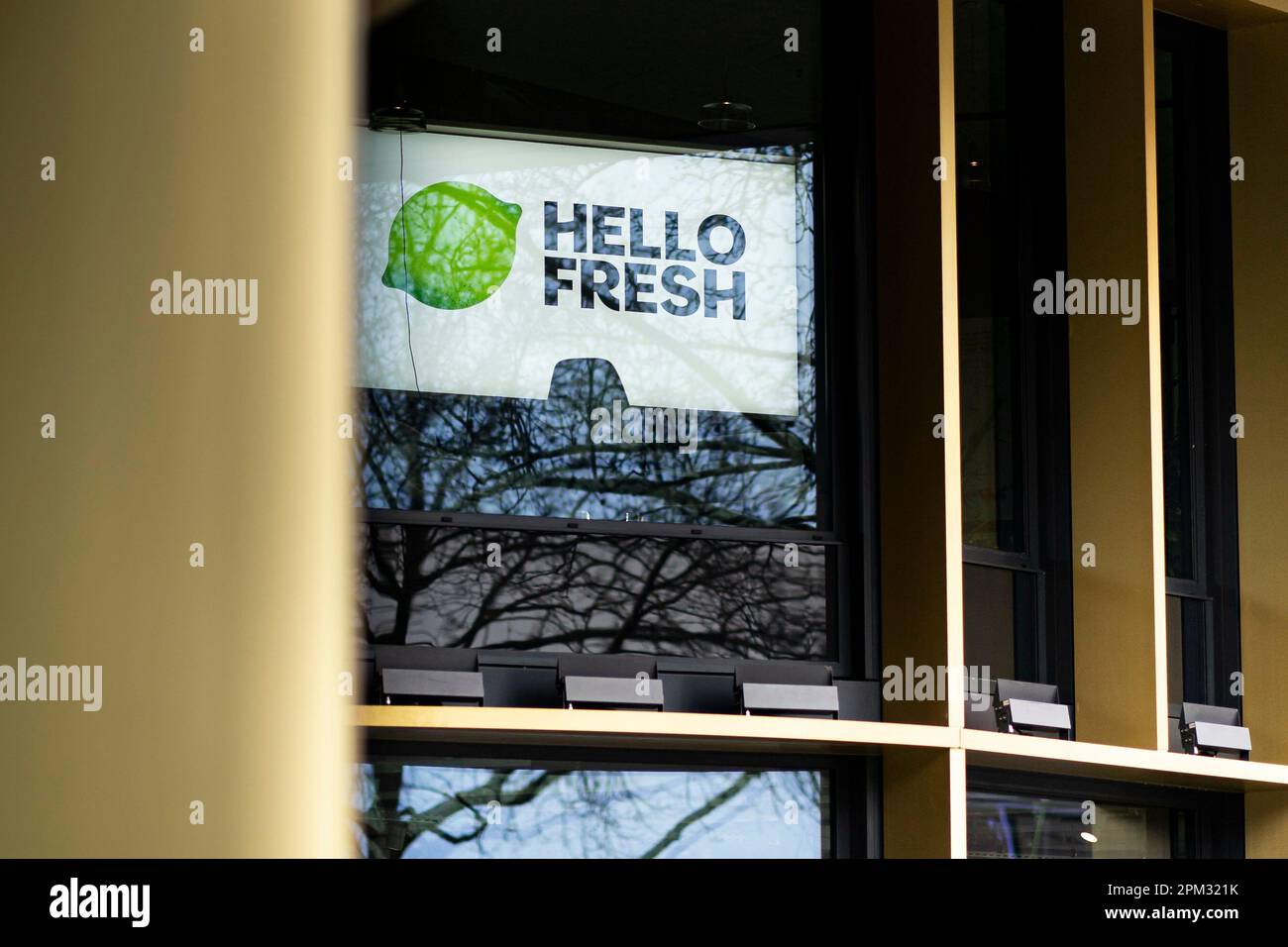 A logo of the company Hello Fresh at their company headquarters in ...