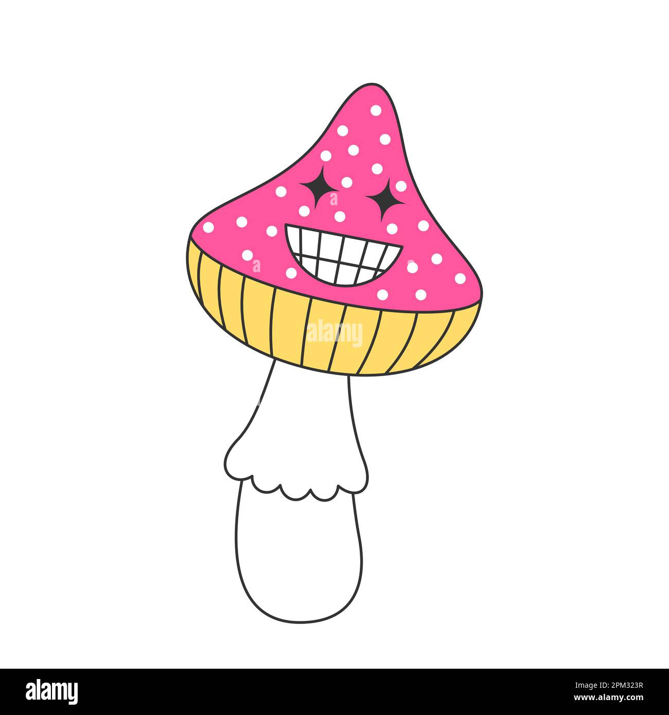 Retro groovy trippy mushroom character with happy smiling face. Hippie ...