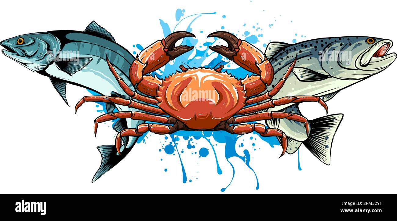 Red crab with fish vector illustration Stock Vector Image & Art - Alamy