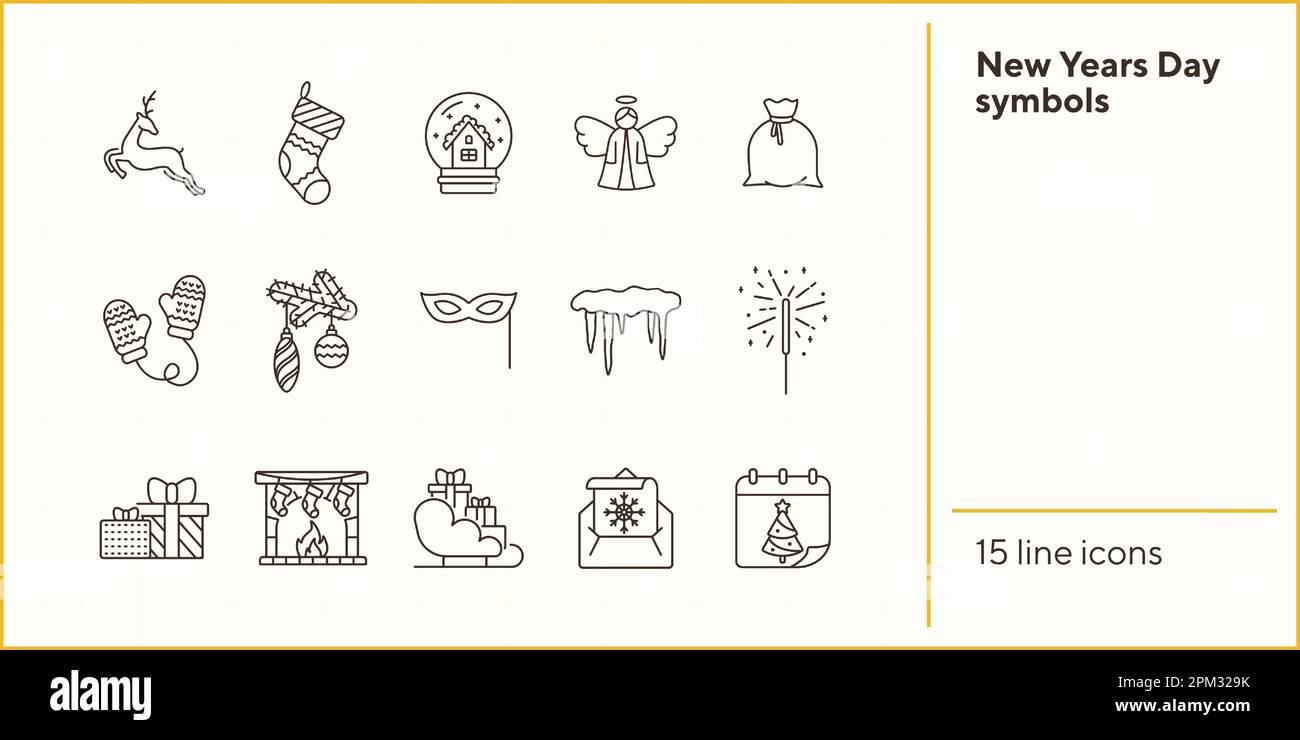 New Years Day symbols thin line icon collection Stock Vector Image ...